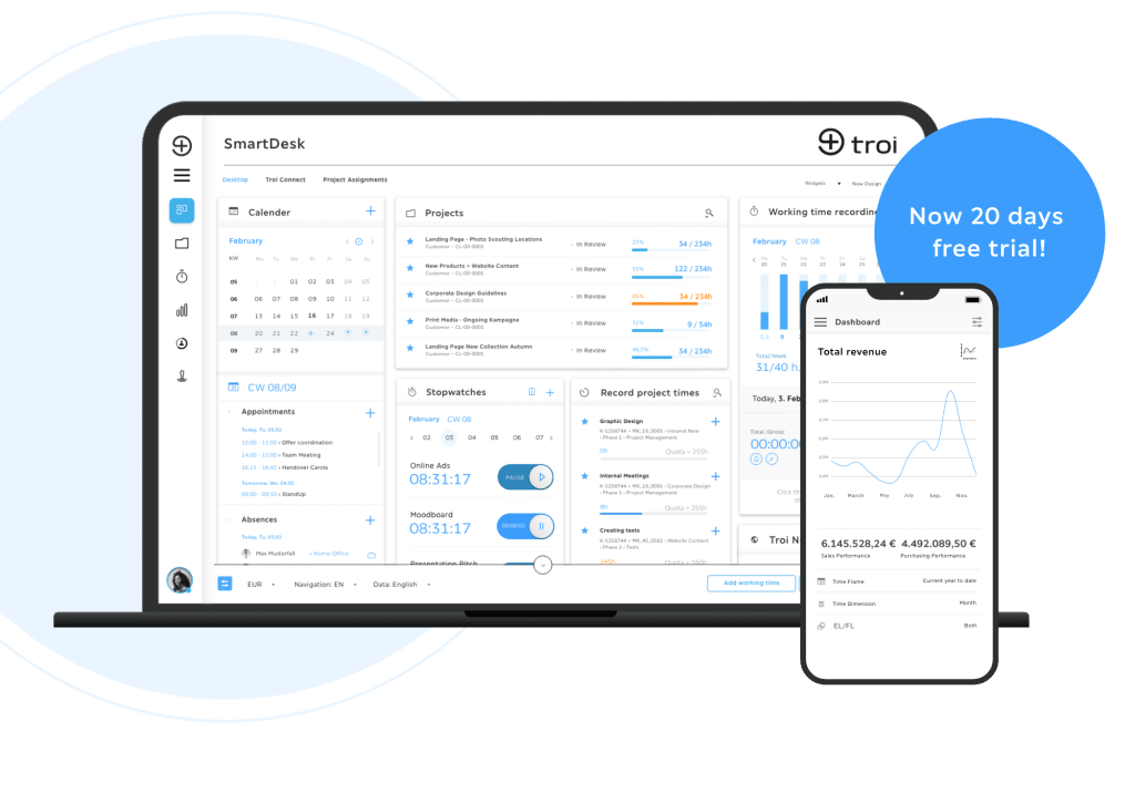 Explore all the features of Troi with the 20 days-free trial version